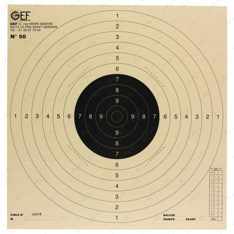 Cibles de tir GEF C50 CENTRE 50 x 50 cm - Armurerie Pisteurs